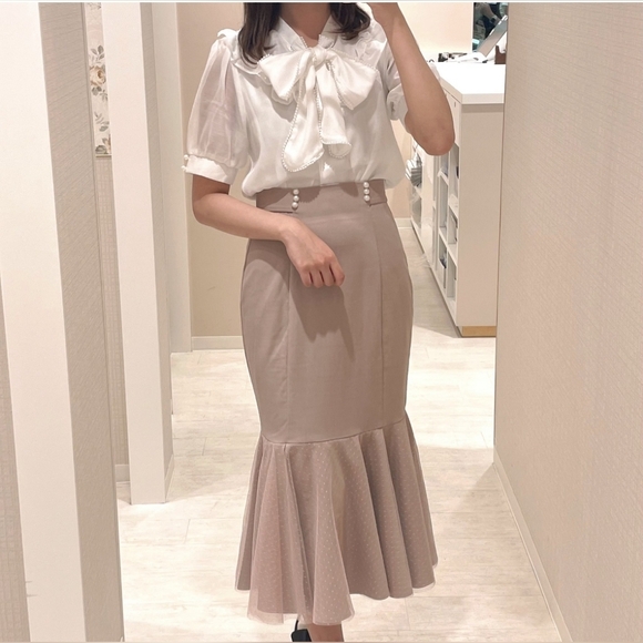 LIZ LISA | Skirts | Evelyn Lace Polka Dot Mermaid Maxi Pencil Skirt With Pearl And Bow | Poshmark